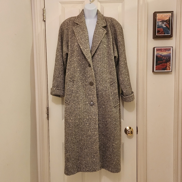 Larry Levine | Jackets & Coats | Vintage Larry Levine Long Wool Herringbone Coat | Poshmark
